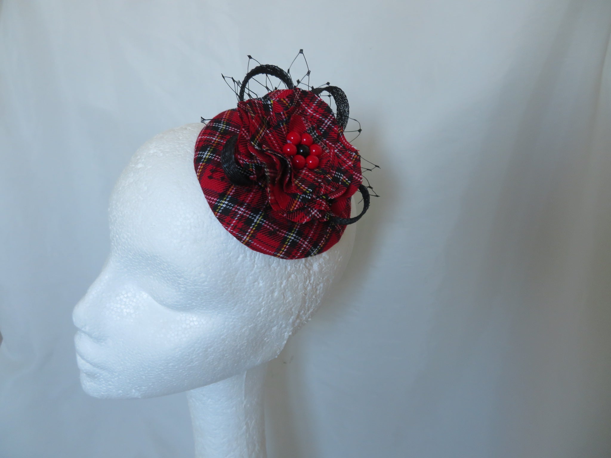 Red & Black Royal Stewart Tartan Plaid Fascinator Mini Hat – Indigo ...
