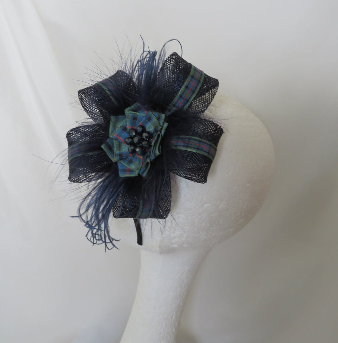 Navy Blue and Flower of Scotland Tartan Plaid Fascinator Headpiece ...