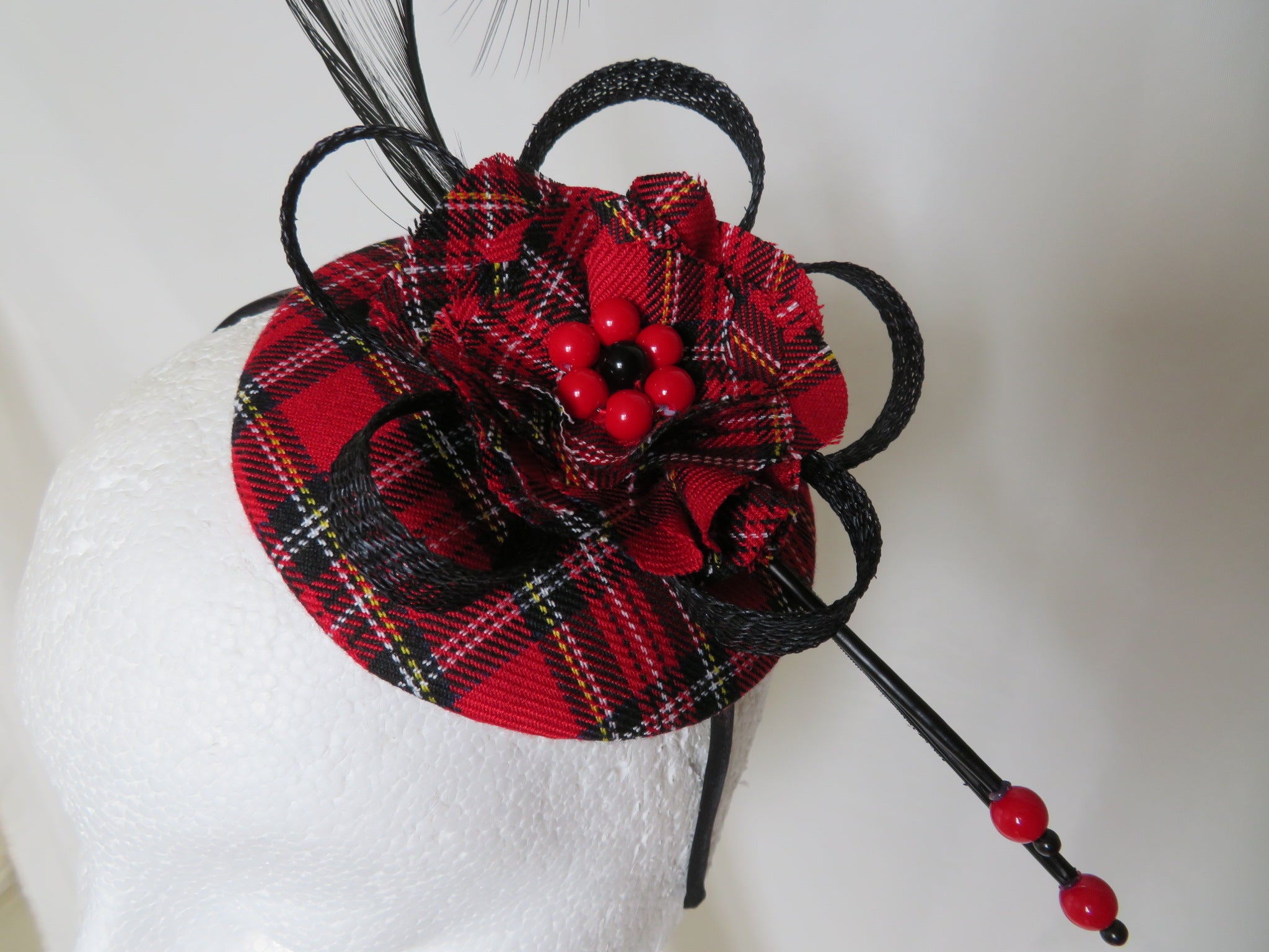 Red & Black Royal Stewart Tartan Plaid Fascinator Mini Hat – Indigo ...