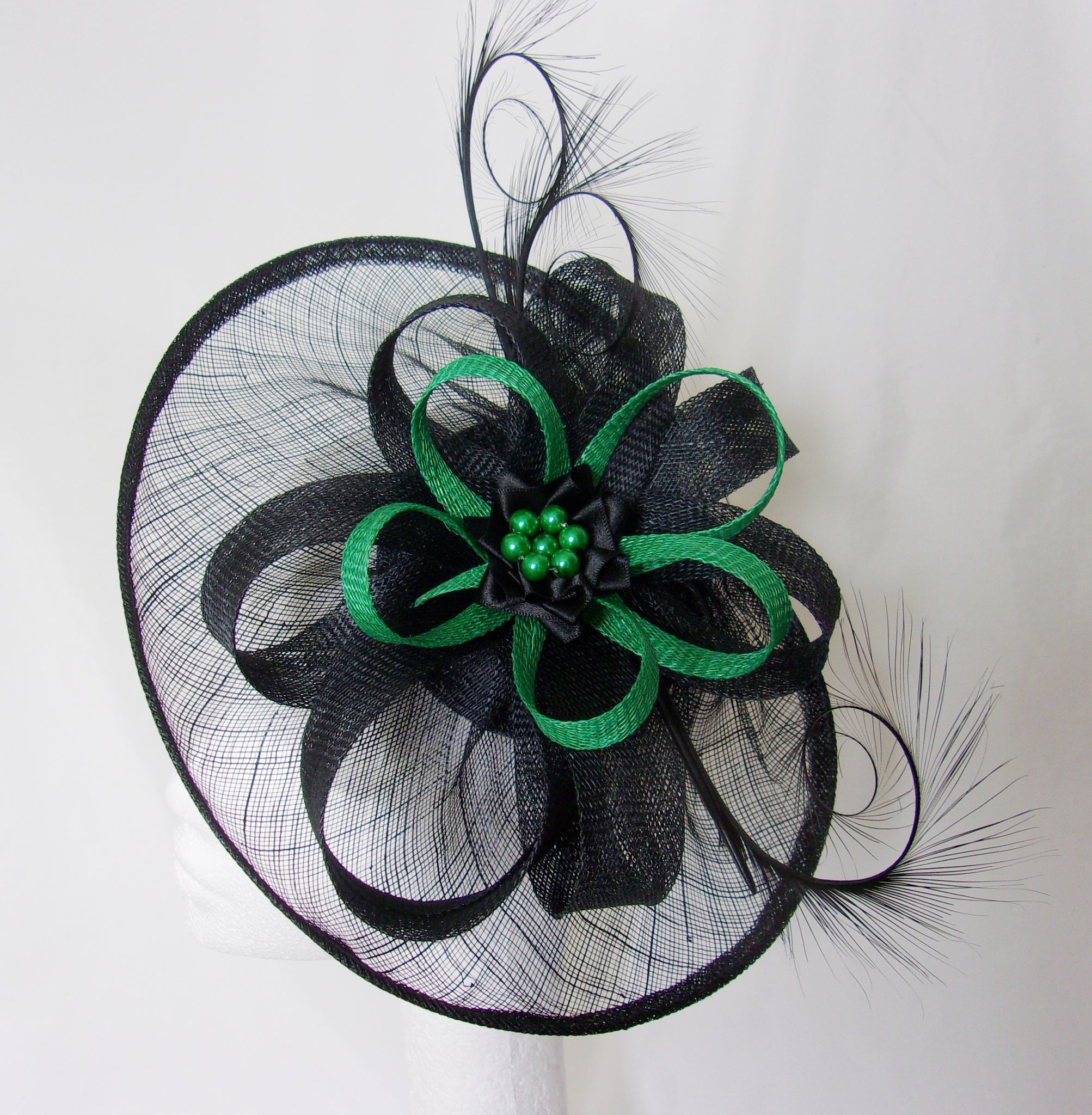 Emerald Green & Black Cecily Saucer Hat – Indigo Daisy Weddings