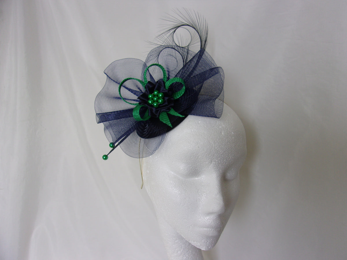 Navy & Emerald Green Elspeth Feather & Crinoline Fascinator Mini Hat ...