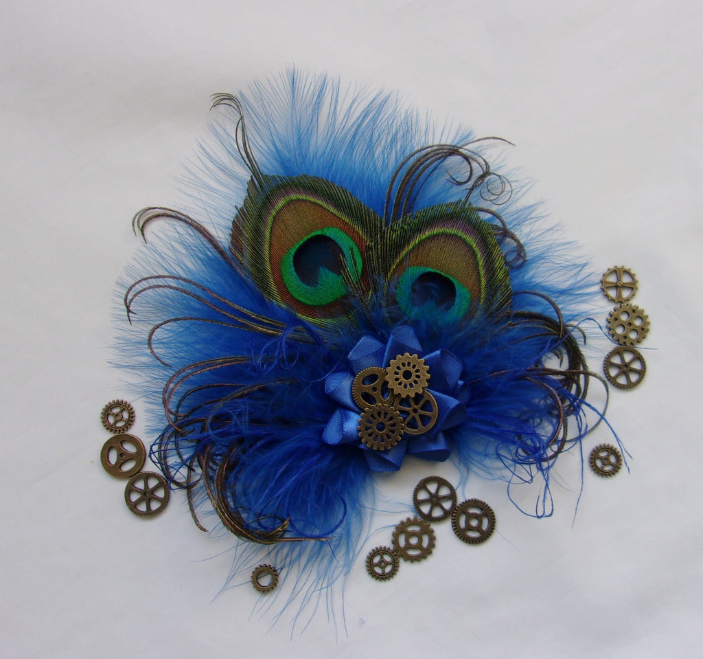 Royal Blue Steampunk Little Gem Peacock Feather Fascinator Hair Clip ...